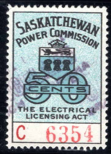 van Dam SE20a, Sask Power, 50c, DOUBLE PRINT, VF/XF, "C" Series, Canada ...