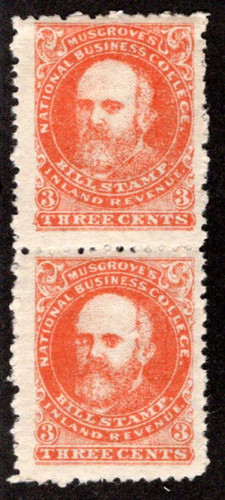 Musgrove's National Business College Bill Stamp, 3c, Pair, MNHOG ...