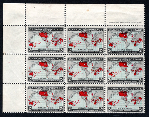 Scott 86, UL Imprint Corner Block of 9 , MNHOG, F, Canada, Imperial ...