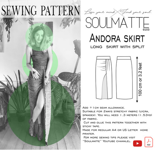 Digital sewing skirt pattern with video tutorial, fit evening skirt ...