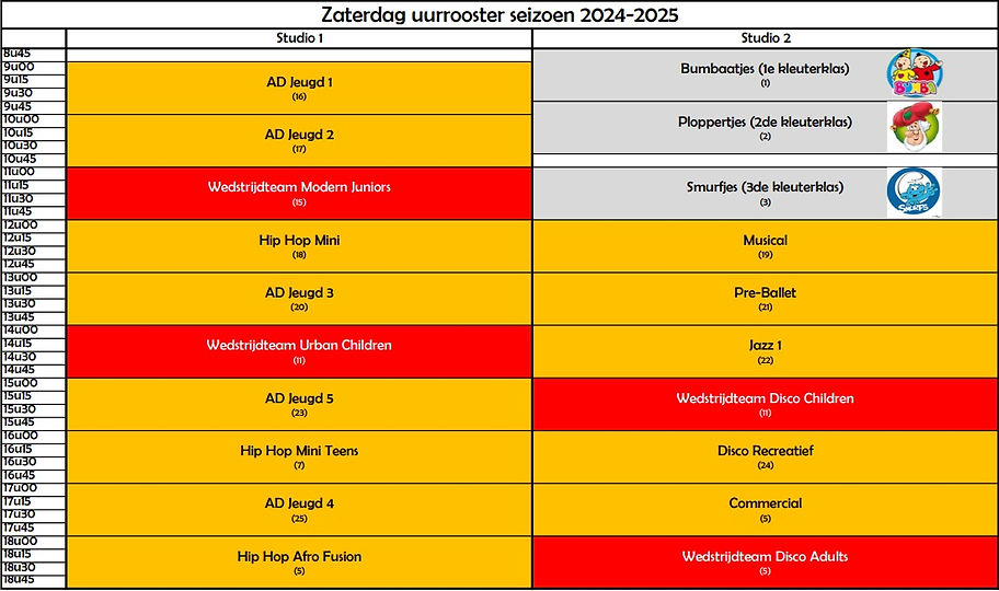 Lessenrooster | de-dansstudio