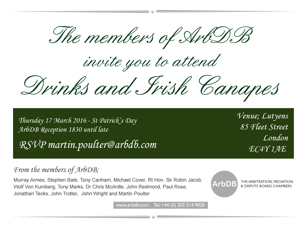 ArbDB Invite Drinks And Irish Canapes - ArbDB Chambers
