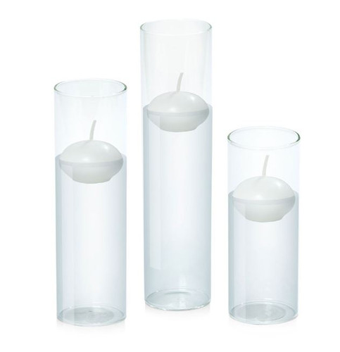 Clear Glass Cylinder Floating Candle Glass Set of 3 | Vintage Bella & Co