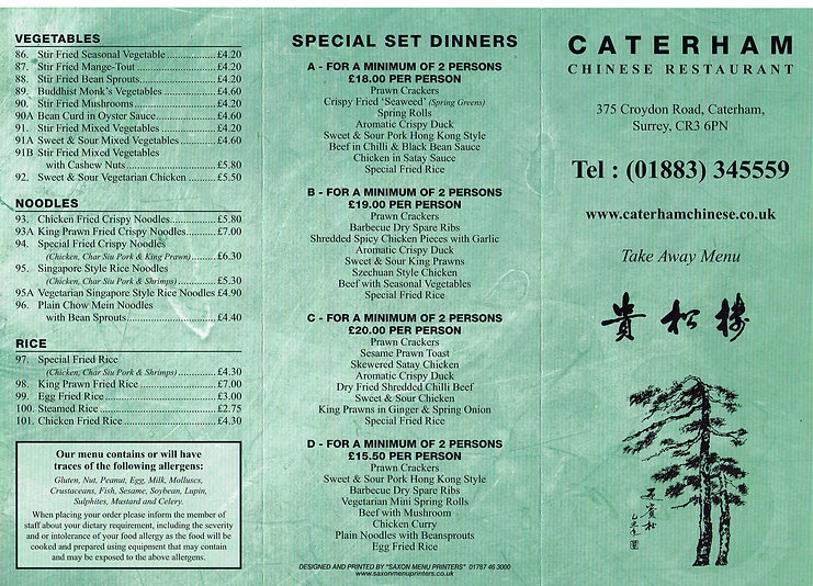 Caterham Chinese Restaurant Takeaway Menu