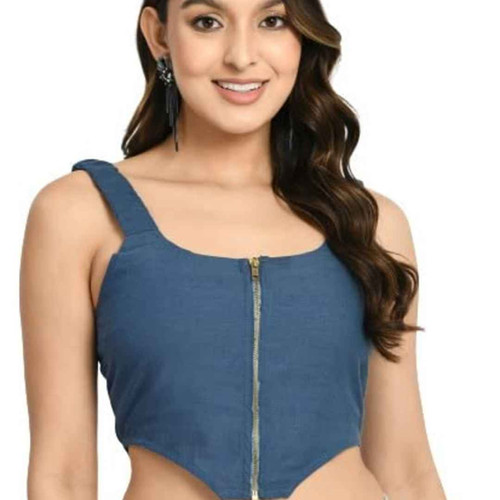 Denim Zipper Crop Top 100% Denim Metallic Zipper