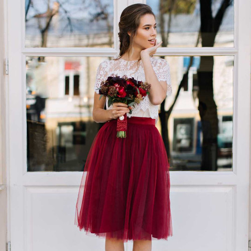 Customizable Maroon Women’s A-Line Tutu Tulle Skirt | NoName
