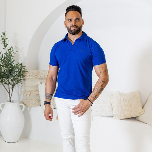 Extra Soft Pure Cotton Ocean Blue Polo T-shirt | UrbanFit Couture