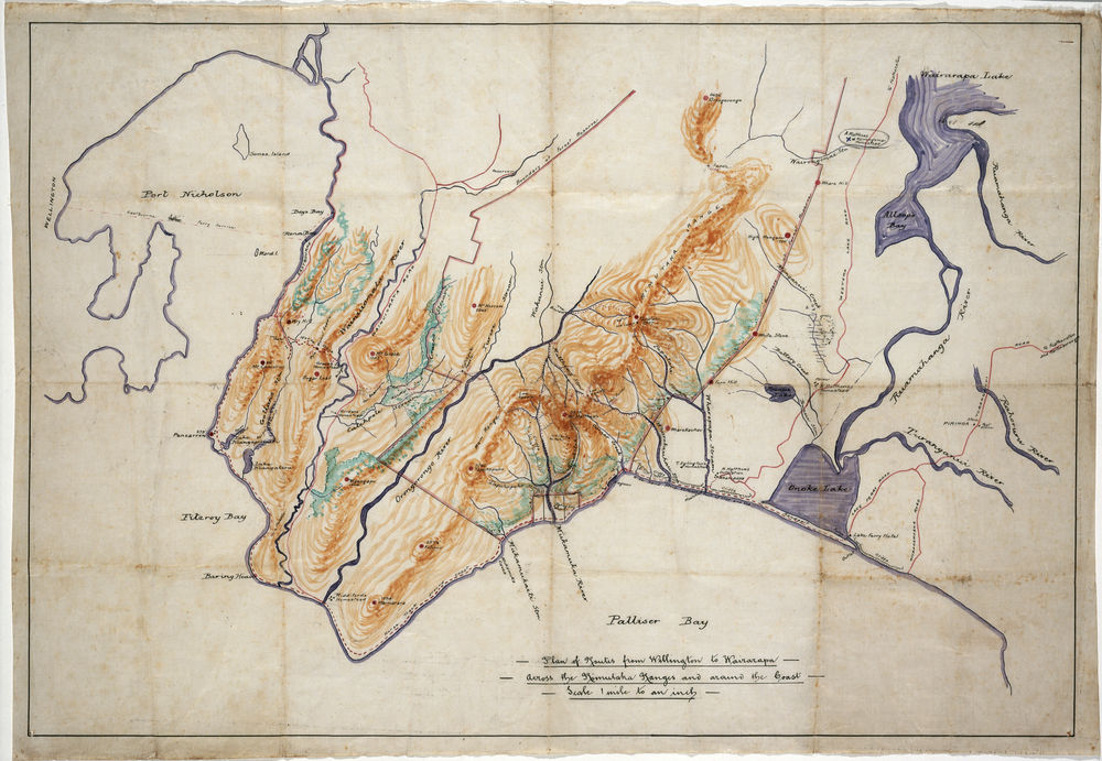 Girdlestone's 1911 plan of routes across the Remutaka Ranges