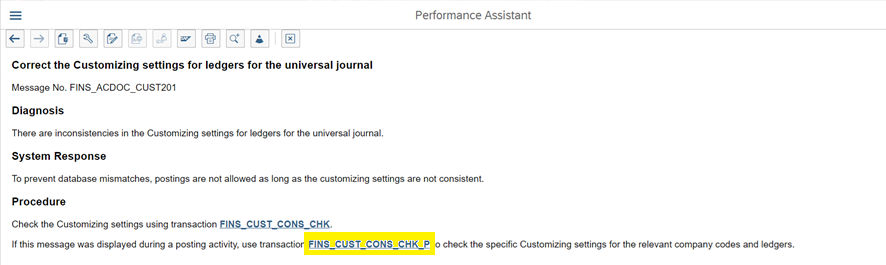 Correct the Customizing settings for ledgers for the universal journal Message No. FINS_ACDOC ...