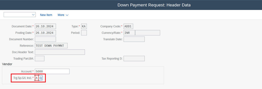 Special G/L indicator F is not defined for down payments Message No ...