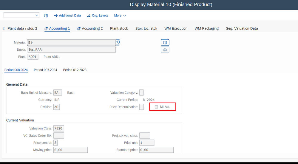 Missing connection of material 10 in plant ADD1 to the material ledger ...
