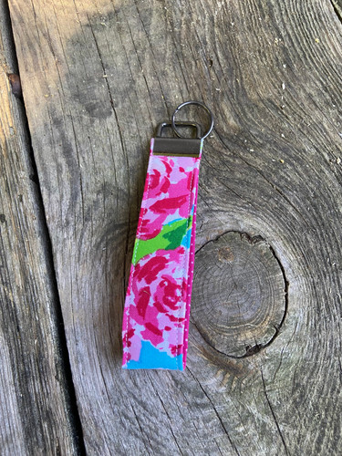 Big Pink Roses with Pink Interior Small Wristlet Keychain | Two Dog Designs