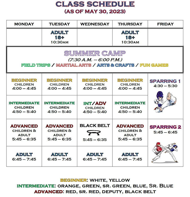 CLASS SCHEDULE | Tiger Martial Arts