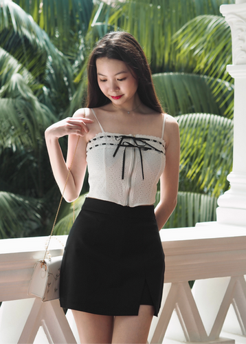 Bridgerton Padded Ribbon Lace Spag Top (WHITE) | The Wildflow3r