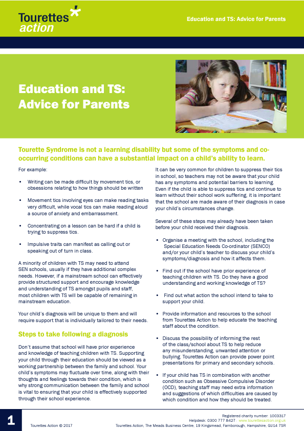 Education and Tourette's - Advice for Parents