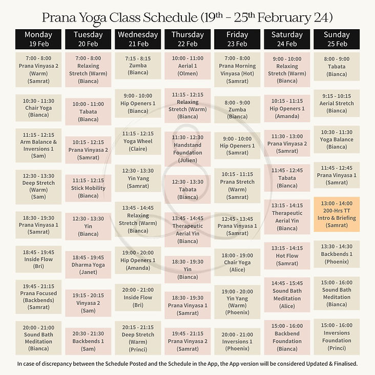 CLASS SCHEDULE | Prana Yoga
