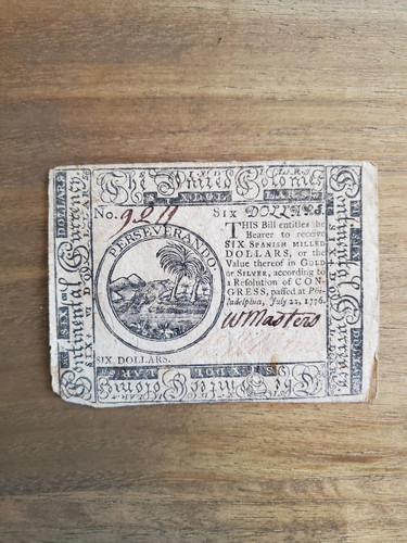 Revolutionary War Continental Currency $6 July 22 1776 | ironandpaper