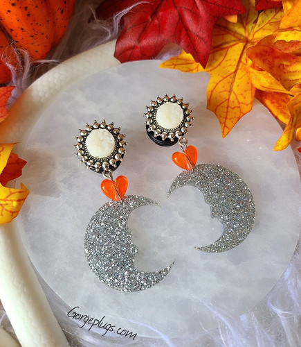 Man In The Moon Glitter Dangle Plugs (0g-1") | gorge-plugs