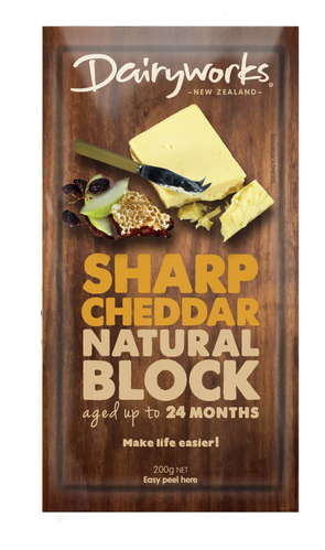 Sharp Cheddar Natural Block 200g | dairyworksnz
