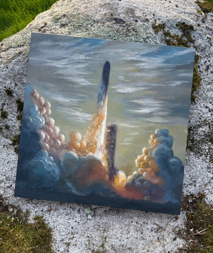 Beautiful SpaceX Starship launching painting 20”x20”x1.5” | Moondoggy Llc