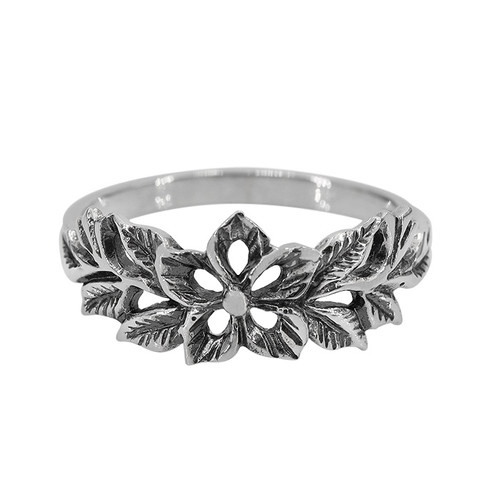 Sterling Silver Flower & Leaf Ring | Symbols Jewellery