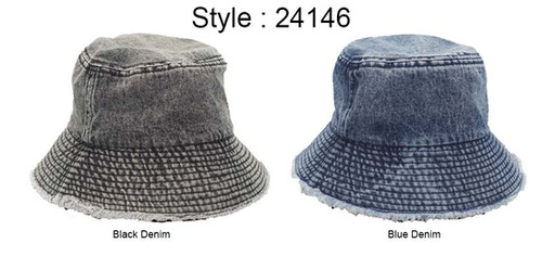 24146 Denim Distressed Bucket Hat | Hana Trading
