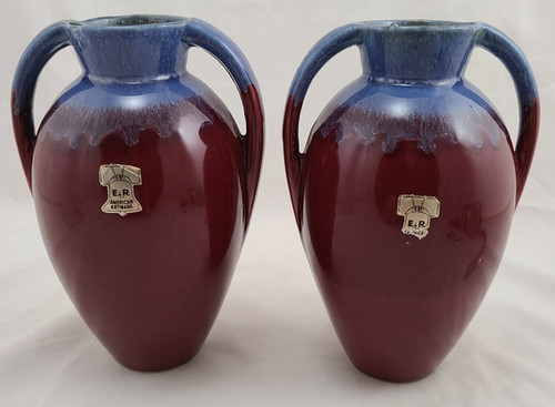 Ebeling & Reuss American Artware Matching Pair of Vases Ruby/Blue ...