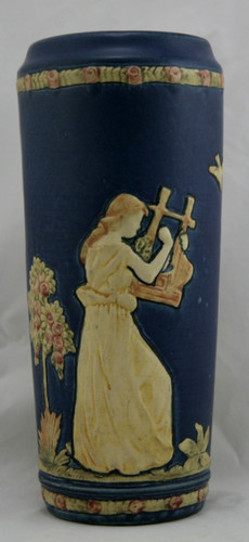 Weller Blue Ware 11" Vase W/A Lady Playing A Lyre & One Dancing Factory ...