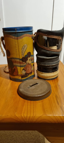 WW2 Mickey Mouse gas mask + tin | Fergus & Gibbs