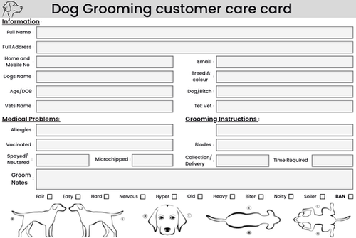 Dog Grooming Customer Care Cards | Wolf and Hooves