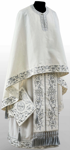 Dechani Polystavrion Priest Ready to Wear Vestment -White with Silver ...
