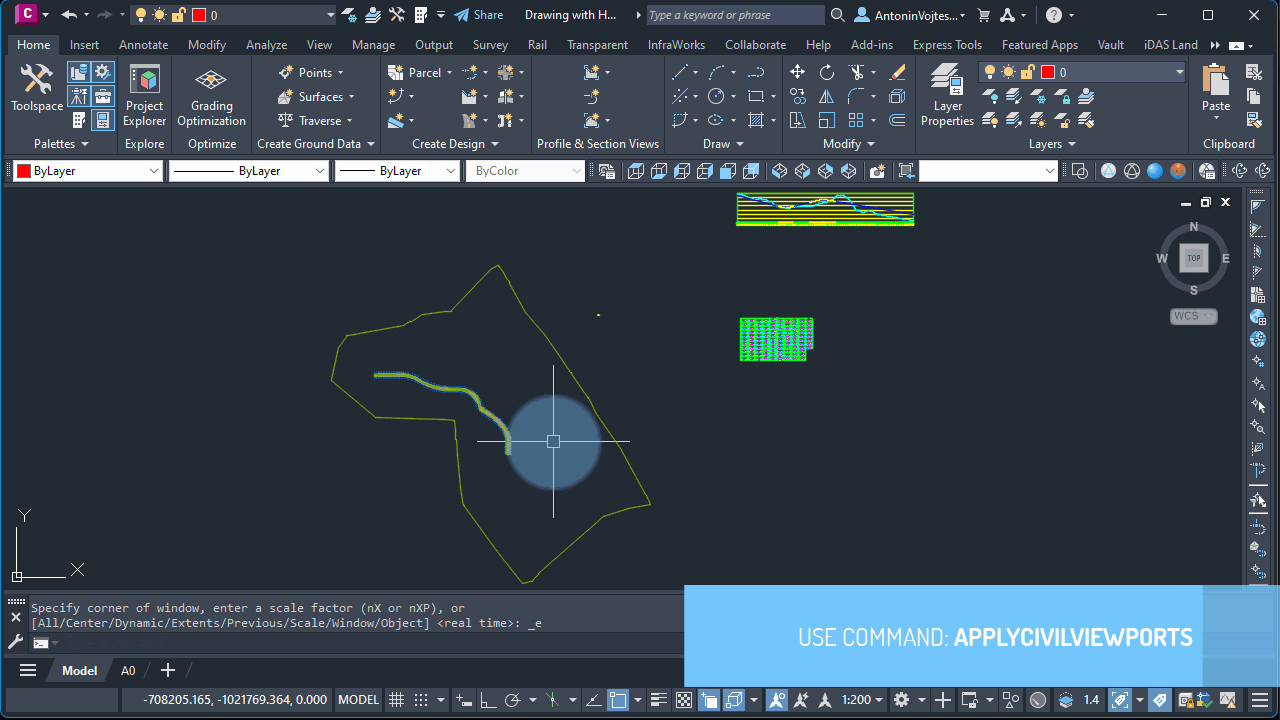 Automatically create multiple model space viewports in Civil 3D