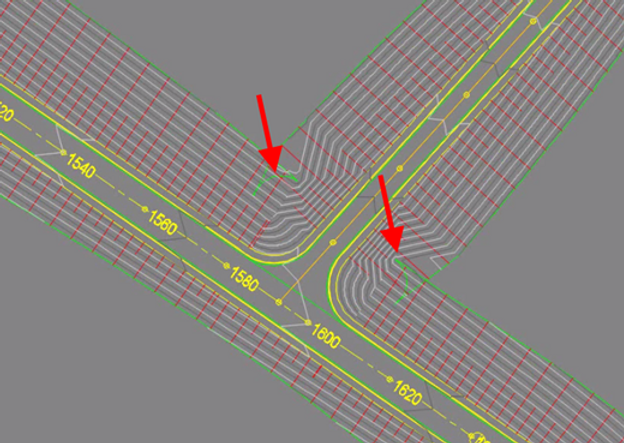 Post-Clean up toe line bow ties at the intersection
