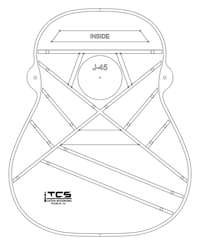 J-45 Acrylic Acoustic Guitar Soundboard Bracing Template | TCS Custom ... J-45 Acrylic Acoustic Guitar Soundboard Bracing Template | TCS Custom ...
