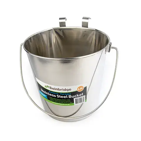 Bainbridge 6L Flat Backed Stainless Steel Bucket w/hooks | Northern Hylines