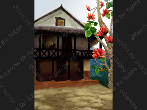 Limboo House with a coral tree | Sancha Bir Subba