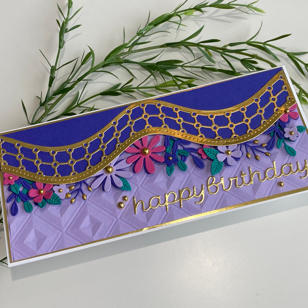 Slimline Birthday Card featuring Spellbinders’ Beveled Diamonds