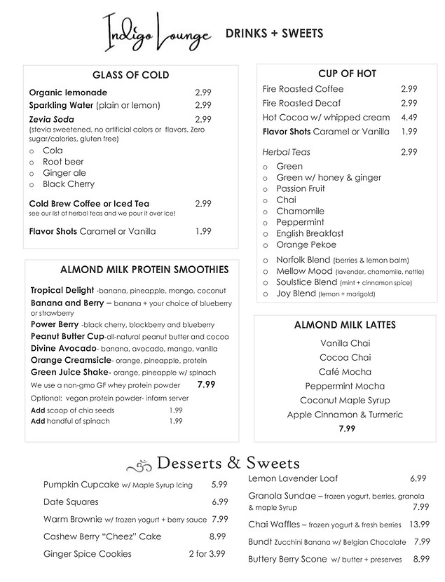 Menu | Indigo Lounge