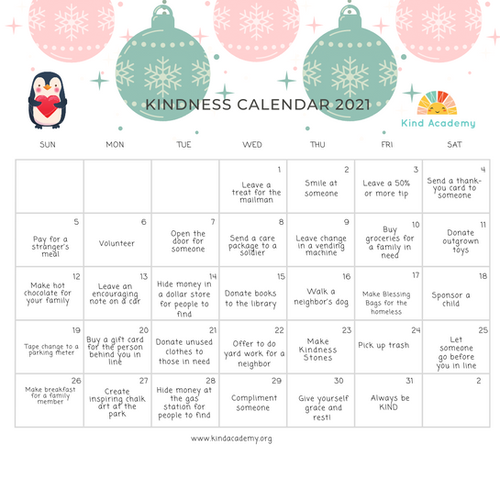 Kindness Calendar 2021 | Kind Academy