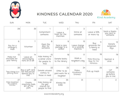 30 Days of Kindness Calendar | Kind Academy