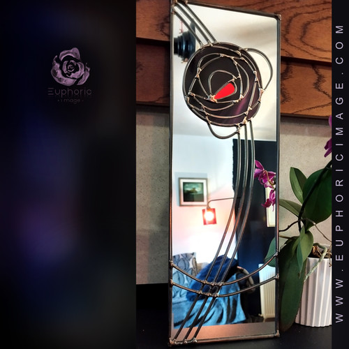 Purple Mackintosh Inspired lead overlay stained glass mirror 16 x 46 cm ...