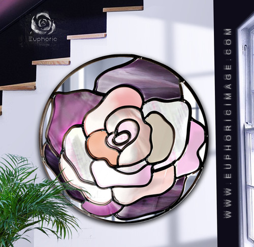Round Lead Overlay Stained Glass Rose Mirror | Euphoric Image