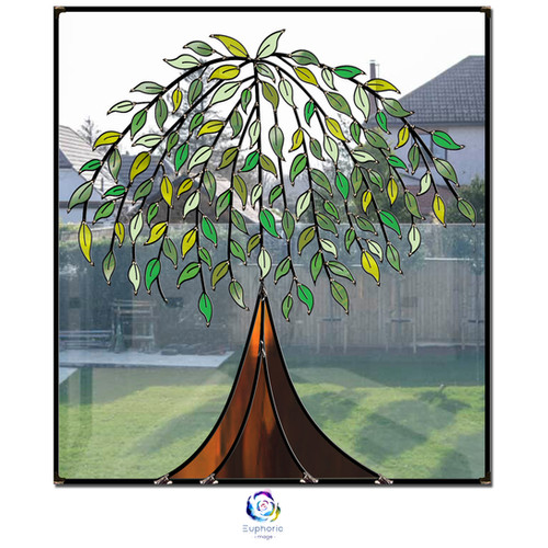 Willow Tree Design Stained Glass Window 693 mm X 762 mm. | Euphoric Image