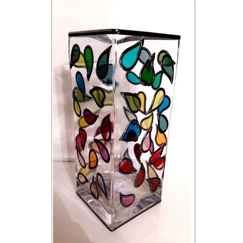 Handcrafted falling leaves lead overlay stained glass Vase | Euphoric Image
