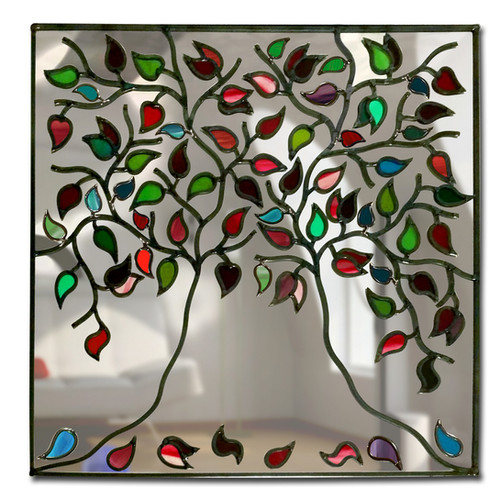 Square Tree of Life Stained Glass Multi Coloured Mirror 65 x 65 cm ...