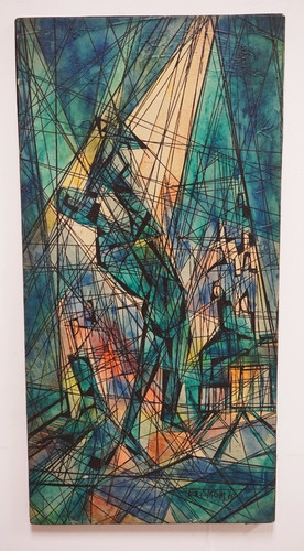 MAGNUS ENGSTROM ABSTRACT OIL PAINTING ON CANVAS. 30 1/2 X 15 INCHES ...