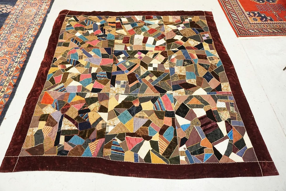 LARGE ANTIQUE CRAZY QUILT MEASURING 8 FT 6 INCHES X 8 FT 6 INCHES. SOME ...