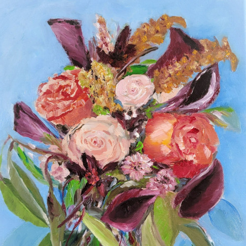 Fall Flower Bouquet Original Oil on Canvas | Martha's Fine Arts & Creations