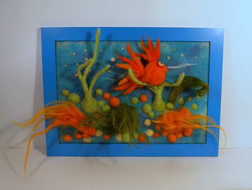 Framed needle felted goldfish | thead-felt