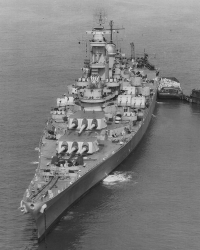 USS Missouri BB-63 (1941-1944), lower superstructure and upper hull ...